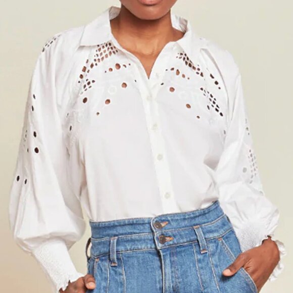 Veronica Beard | Tops | Veronica Beard White Lilah Eyelet Button Down Top Size | Poshmark